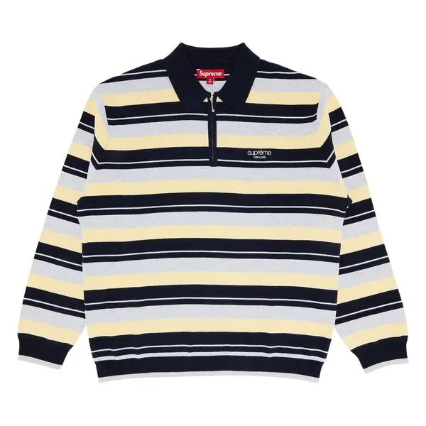 Supreme Stripe Zip Long-sleeve Polo 'navy - Blue