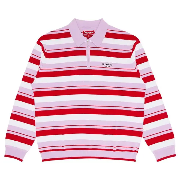 Supreme Stripe Zip Long-sleeve Polo 'light - Purple