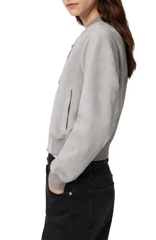 ALLSAINTS Orten Suede Bomber Jacket - Light Grey