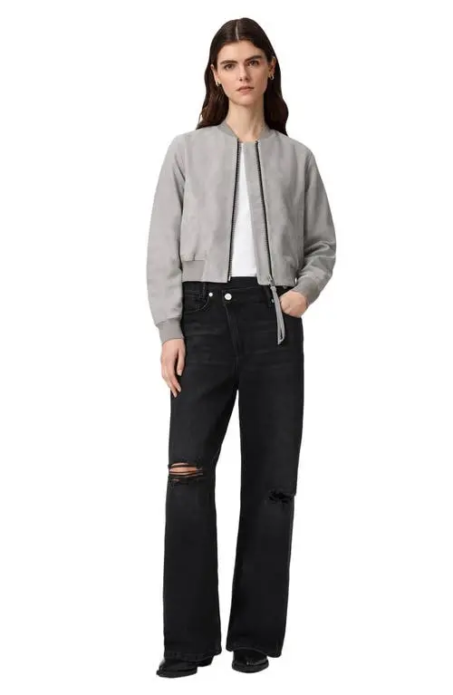 ALLSAINTS Orten Suede Bomber Jacket - Light Grey