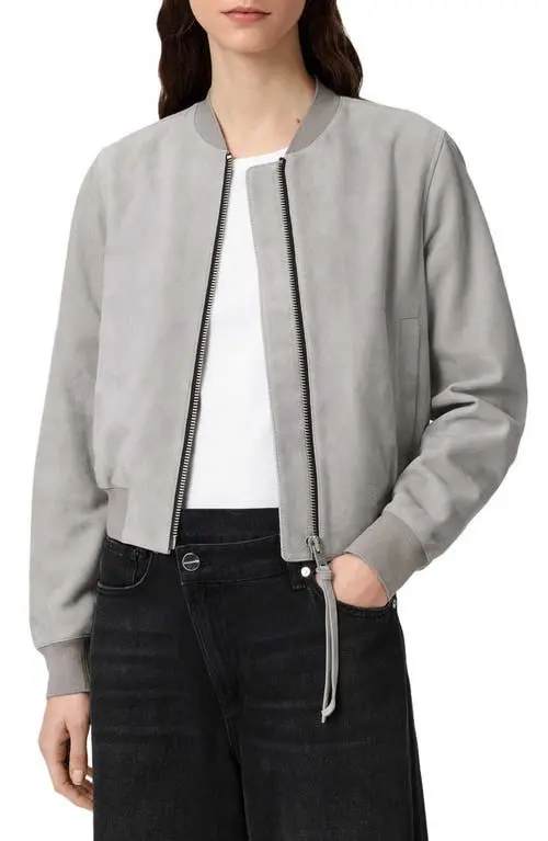 ALLSAINTS Orten Suede Bomber Jacket - Light Grey