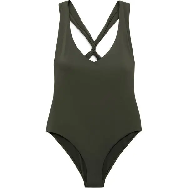 Mango Crossover Back One-piece Swimsuit - Khaki Green