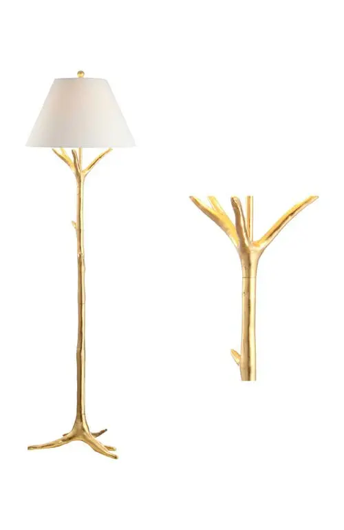 JONATHAN Y Arbor 63.5" Faux Bois Resin Led Floor Lamp - Gold Leaf