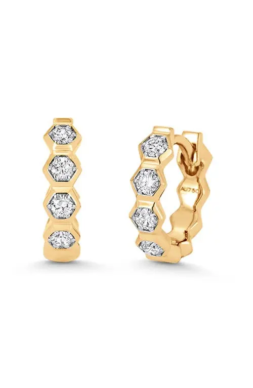 Sara Weinstock Honeycomb Huggie Hoop Earrings - Yellow Gold/ Diamond