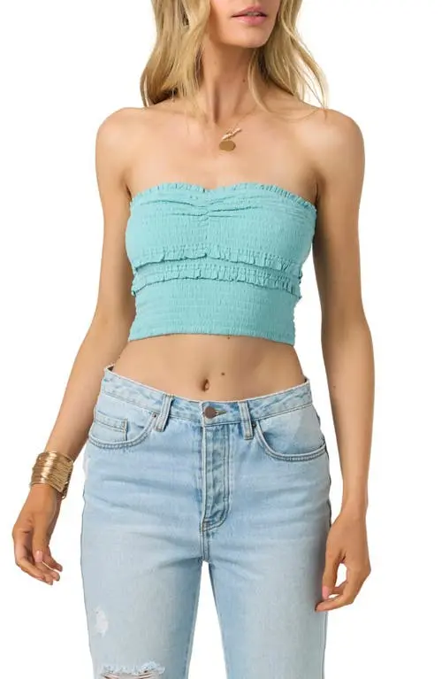 O'Neill Dedra Smocked Ruffle Strapless Crop Top - Nile Blue