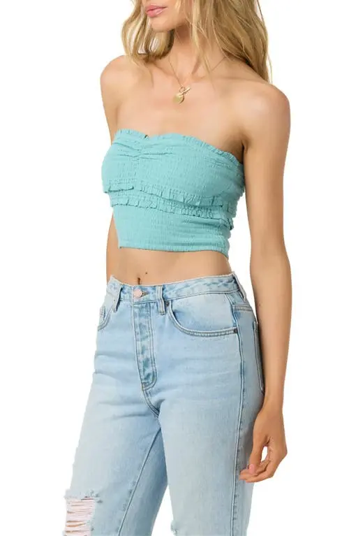 O'Neill Dedra Smocked Ruffle Strapless Crop Top - Nile Blue