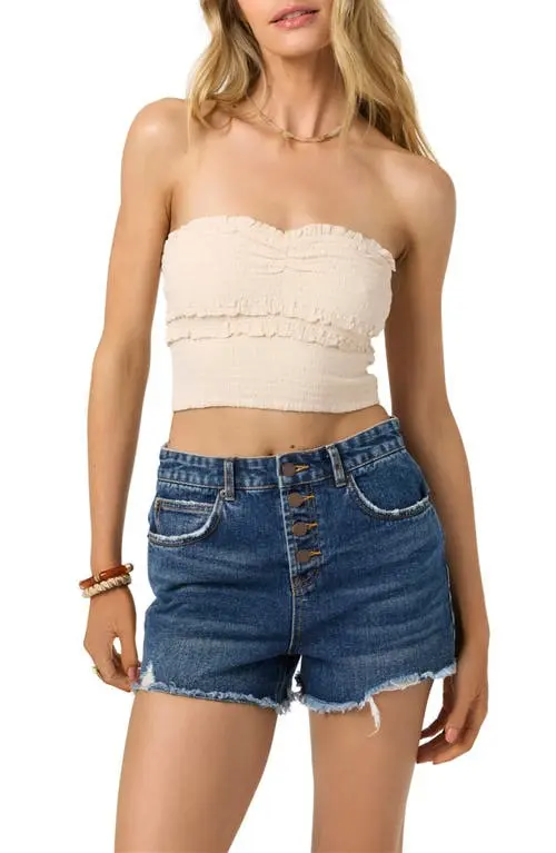 O'Neill Dedra Smocked Ruffle Strapless Crop Top
