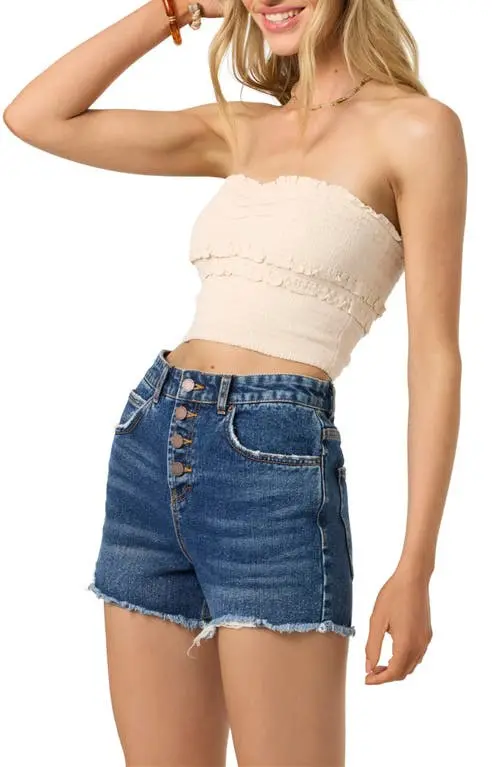 O'Neill Dedra Smocked Ruffle Strapless Crop Top