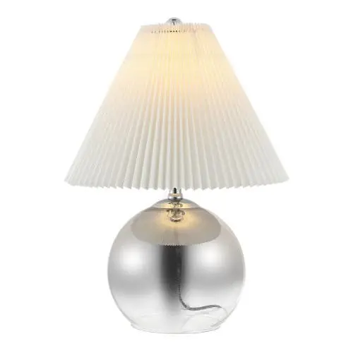 JONATHAN Y Louisa 22.5" Mid-century Modern Round Glass/iron Pleated Shade Led Table Lamp - Smoke Gradient/chrome