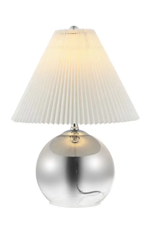 JONATHAN Y Louisa 22.5" Mid-century Modern Round Glass/iron Pleated Shade Led Table Lamp - Smoke Gradient/chrome