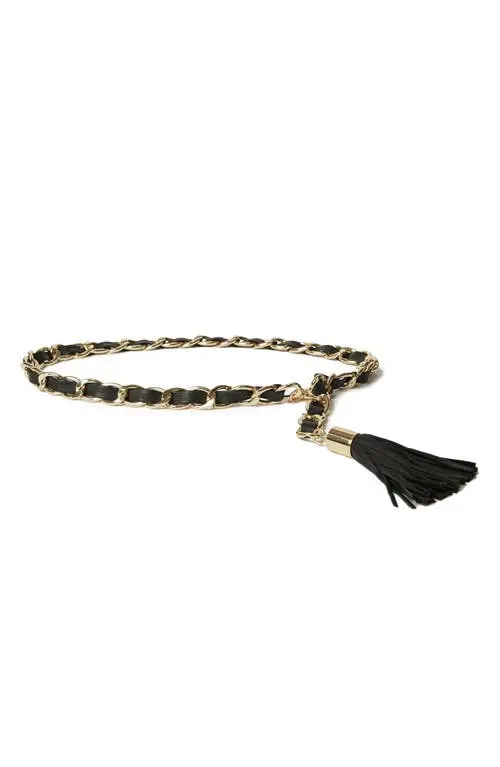 B-low The Belt Gwen Leather And Chain Belt - Black Gold