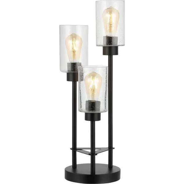 JONATHAN Y Axel Modern 20.5" 3-light Iron/seeded Glass Modern Industrial Led Table Lamp - Black