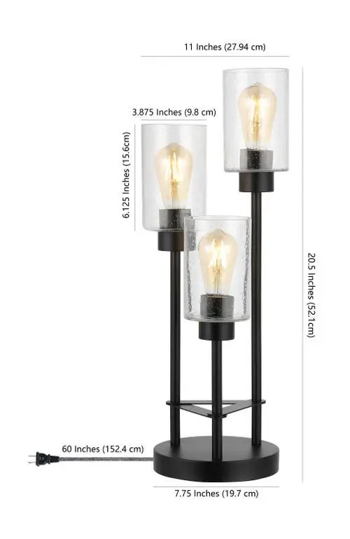 JONATHAN Y Axel Modern 3-light Iron/seeded Glass Modern Industrial Led Table Lamp
