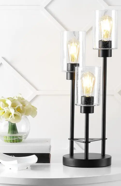 JONATHAN Y Axel Modern 3-light Iron/seeded Glass Modern Industrial Led Table Lamp