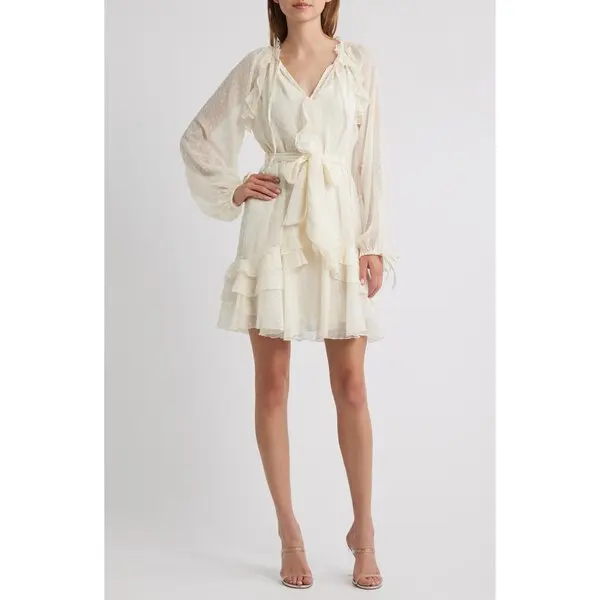 LIPSY Dotty Ruffle Tie Waist Long Sleeve Dress