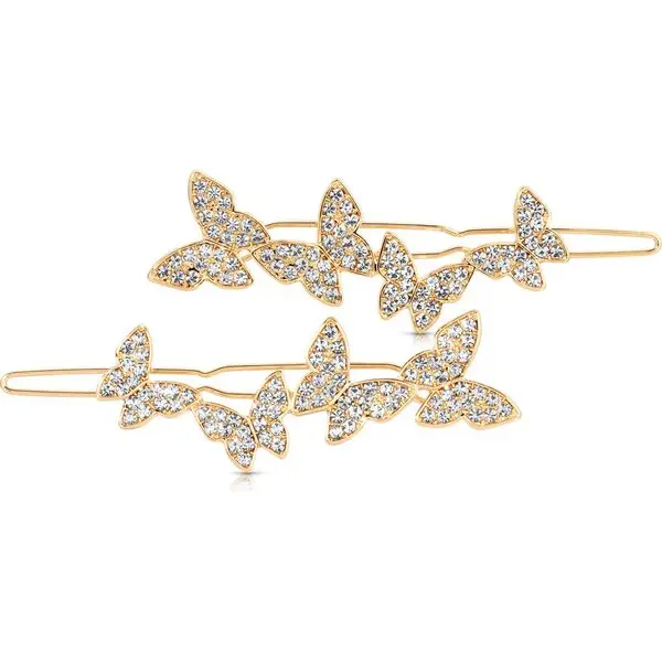 Ettika Set Of 2 Crystal Butterfly Barrettes - Gold