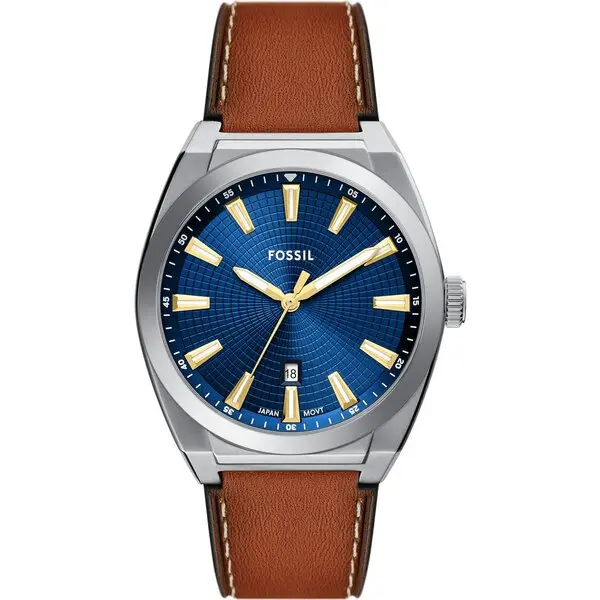 Fossil Everett Chronograph Strap Watch - Blue/ Brown