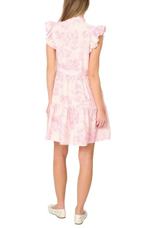 GIBSONLOOK Print Flutter Sleeve Tiered Dress - Romantic Toile