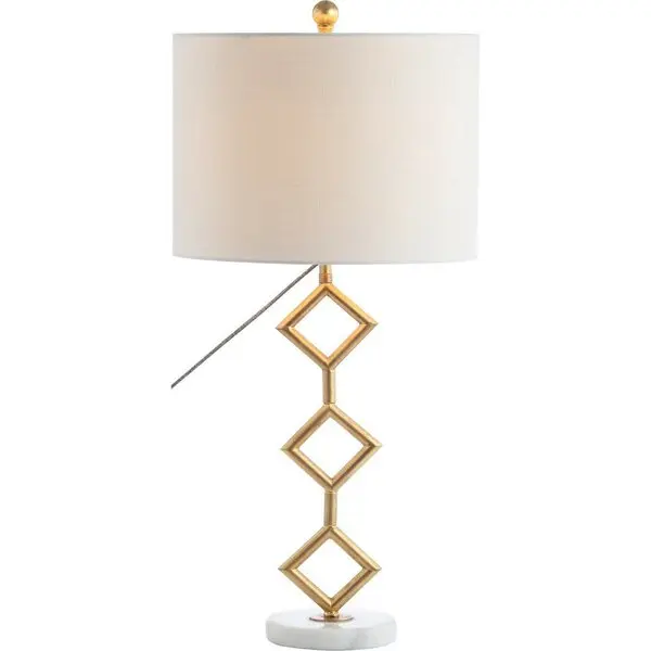 JONATHAN Y Diamante 29.5" Modern Gilt Metal With Marble Base Led Table Lamp - Gold Leaf/white