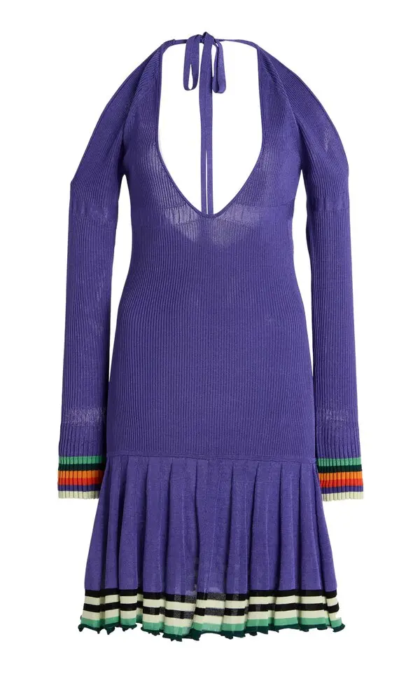Christopher John Rogers Riviera Cold-shoulder Ribbed-knit Mini Dress - Purple