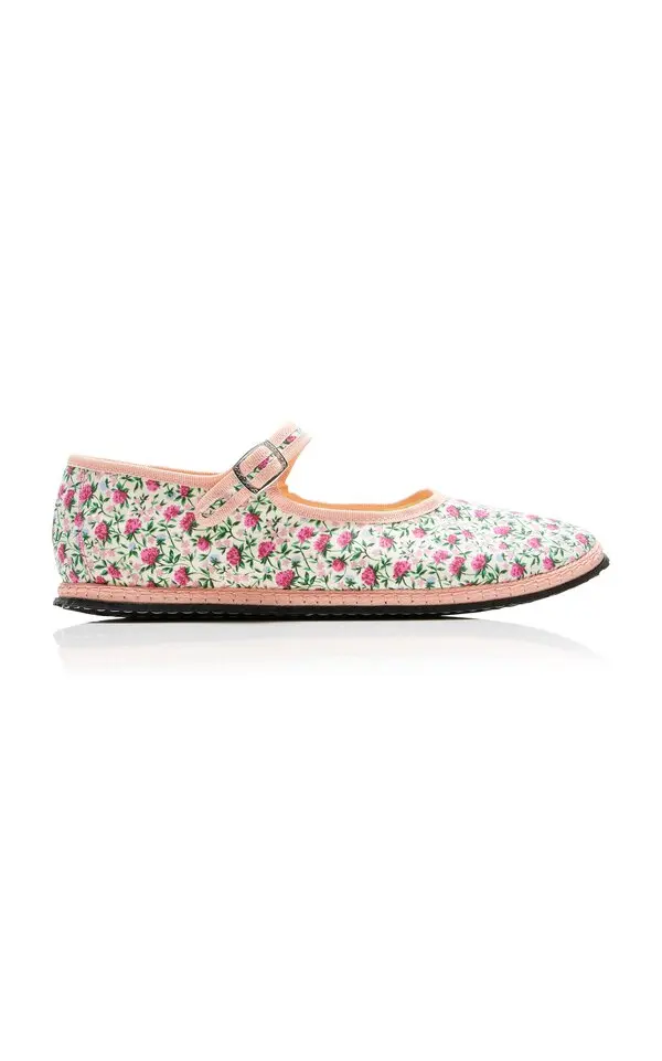 VIBI VENEZIA Floral Canvas Mary Jane Flats - Pink
