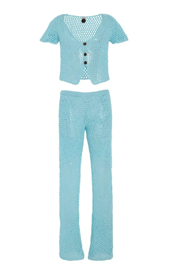 Akoia Swim Exclusive Riviera Cotton-crochet Pant Set - Blue