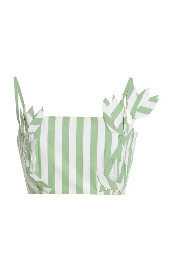 Oscar De La Renta Appliquéd Cotton Crop Top - Stripe