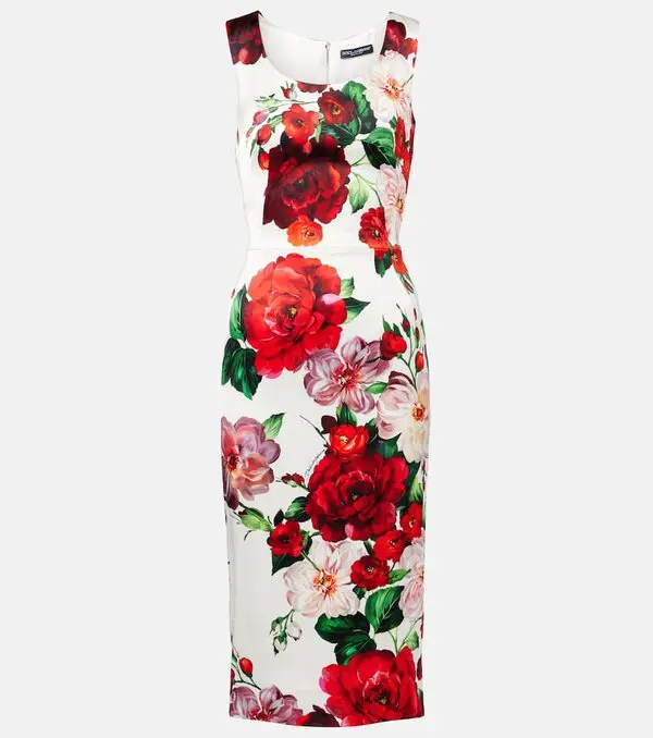 Dolce & Gabbana Floral Printed Midi Dress - White