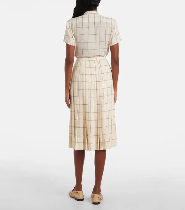 Loro Piana Pleated Silk Midi Skirt
