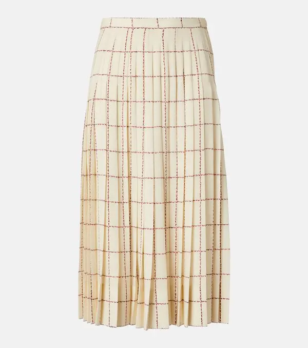 Loro Piana Clea Pleated Silk Sablé Midi Skirt - Neutrals