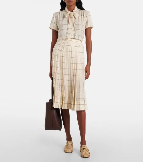 Loro Piana Clea Pleated Silk Sablé Midi Skirt