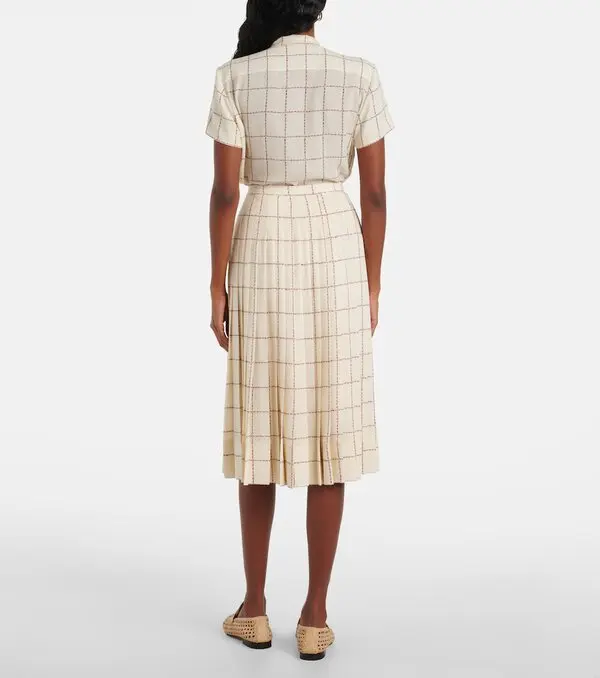 Loro Piana Clea Pleated Silk Sablé Midi Skirt