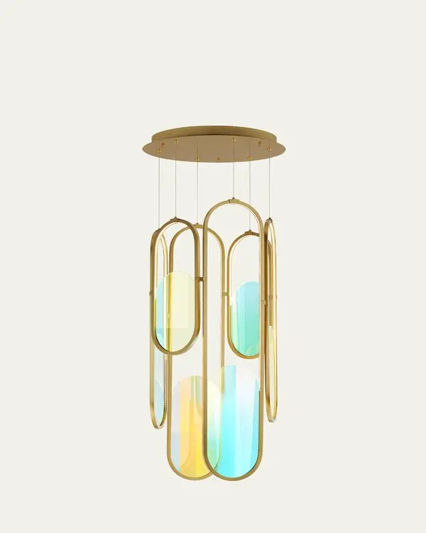 Studio M Trance 39" 6-light Dichroic Glass Chandelier - Natural Aged Brass