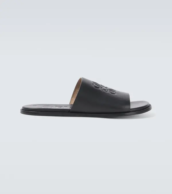 Loewe Flex Anagram Leather Slides - Black