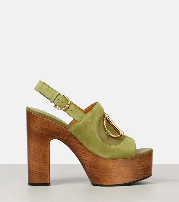 Gucci Horsebit Suede Slingback Sandals