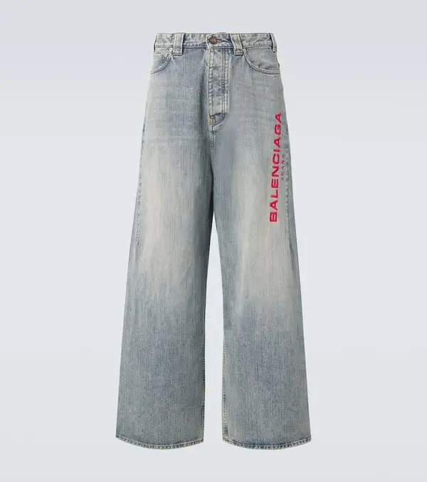 Balenciaga Logo Embroidered Wide-leg Jeans - Grey