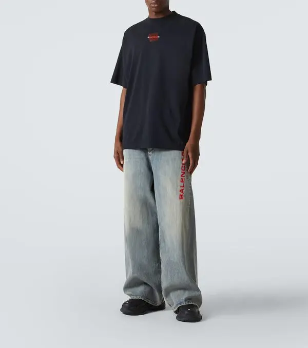 Balenciaga Logo Embroidered Wide-leg Jeans - Grey
