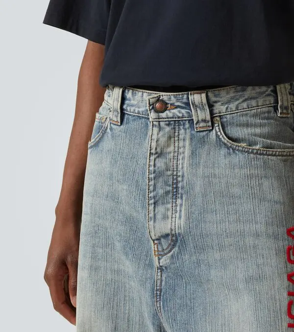 Balenciaga Logo Embroidered Wide-leg Jeans - Grey