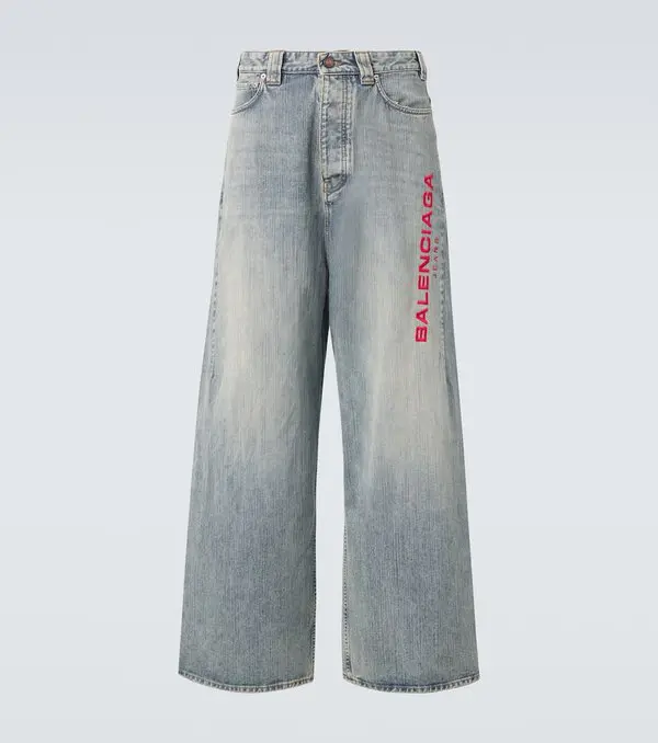 Balenciaga Logo Embroidered Wide-leg Jeans - Grey