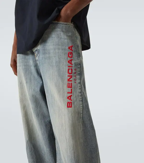 Balenciaga Logo Embroidered Wide-leg Jeans