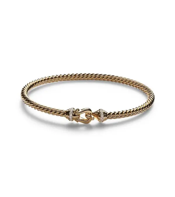 David Yurman Buckle Cable Spira Bangle With Diamonds - Gold