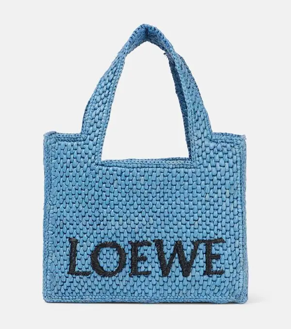 Loewe Mini Logo Raffia Top-handle Bag - Blue