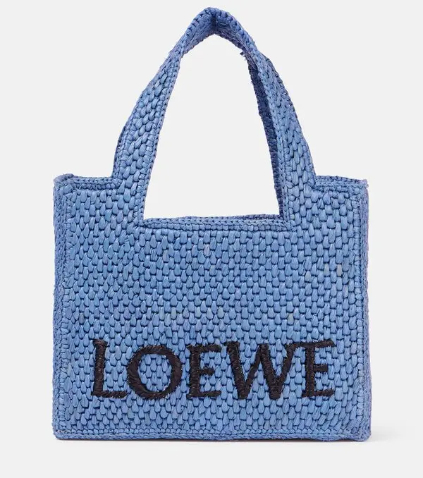 Loewe Mini Logo Raffia Top-handle Bag - Blue