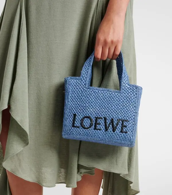 Loewe Mini Logo Raffia Top-handle Bag - Blue