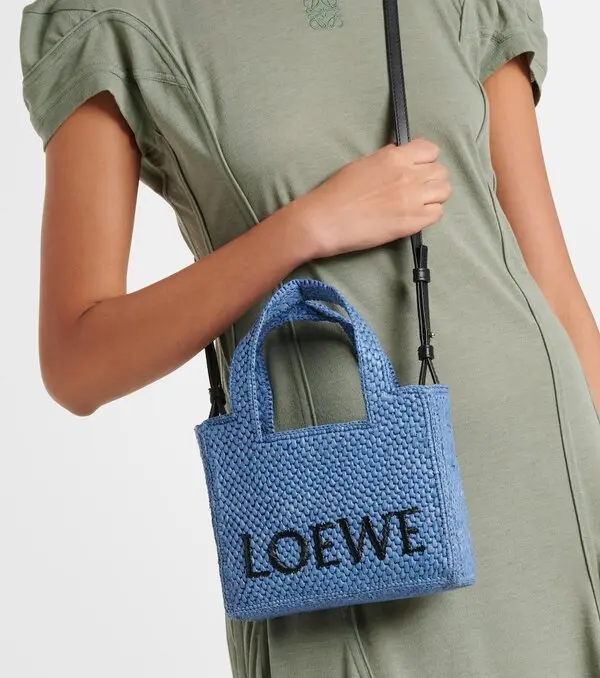 Loewe Mini Logo Raffia Top-handle Bag - Blue