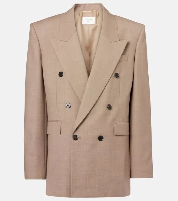 Saint Laurent Double Breasted Wool Blazer - Beige
