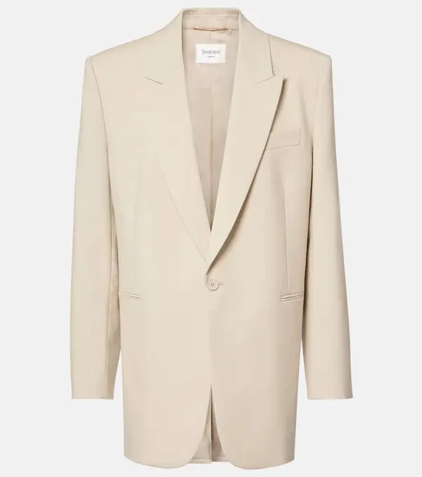 Saint Laurent Double Breasted Wool Blazer - Neutrals