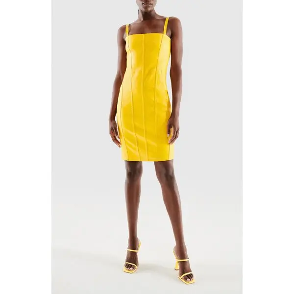 AS By DF Merci Stretch Leather Dress - Lemon Yellow