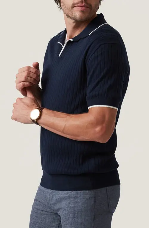 34 Heritage Rib Short Sleeve Polo Sweater - Navy