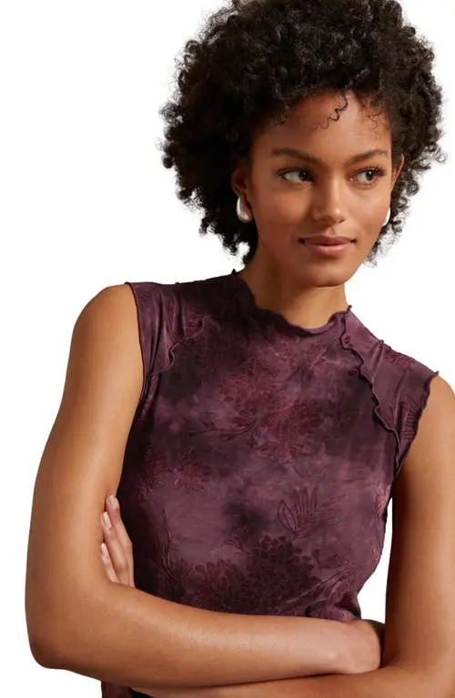 NEXT Flocked Floral Print Lettuce Hem Top